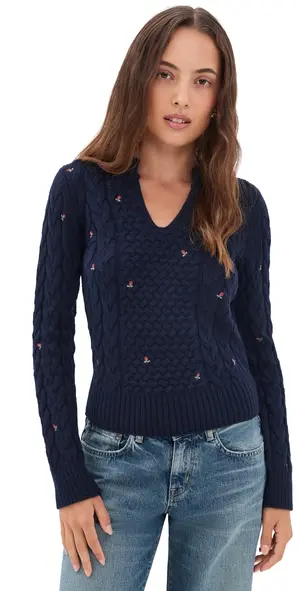 PISTOLA Shana Cable Embroidered Sweater - Soft Night