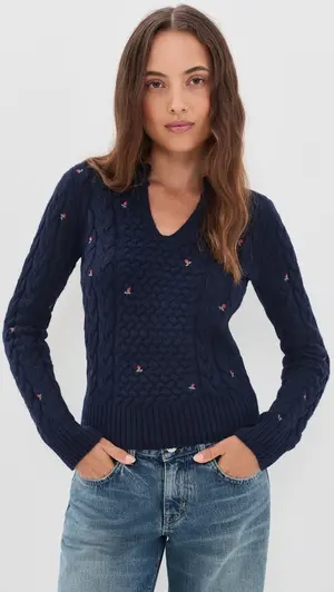 PISTOLA Shana Cable Embroidered Sweater
