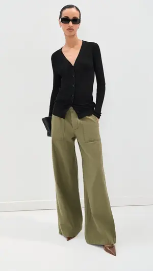 Tibi Feather Weight Ribbed V Neck Slim Cardigan