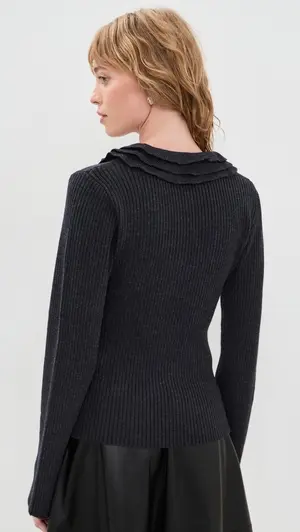 GANNI Ribbed Merino Wool Frill Sweater