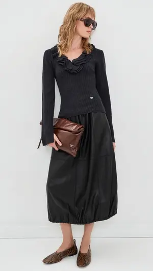 GANNI Ribbed Merino Wool Frill Sweater