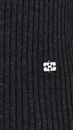 GANNI Ribbed Merino Wool Frill Sweater