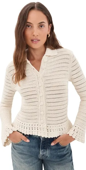 Madewell Pointelle Knit Peplum Cardigan - Canvas