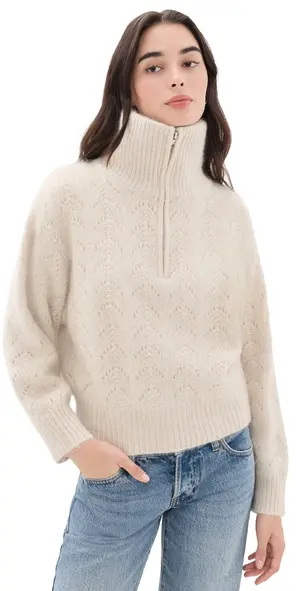 FRAME The Airy Metallic Zip Sweater - Biscuit