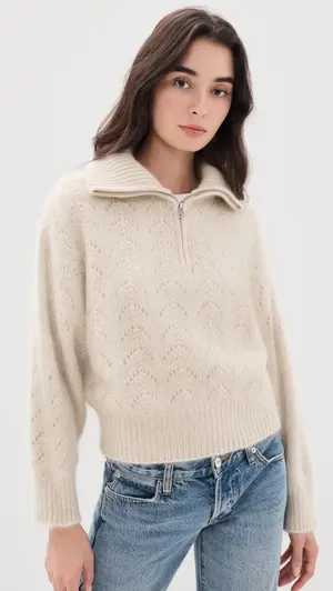 FRAME The Airy Metallic Zip Sweater