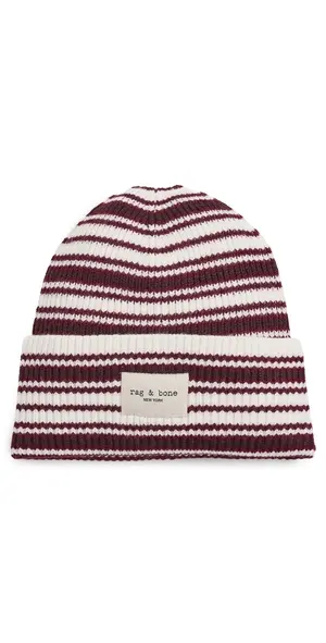 Rag & Bone Blake Wool Blend Stripe Beanie - Ivory Multi