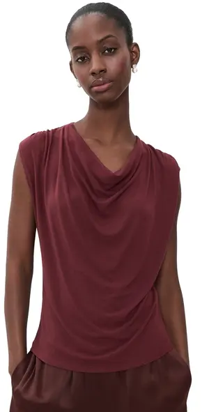 Vince Draped Cowl Neck Top - Black Rose