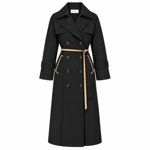 SMART AND JOY Trench Coat With Contrast Belt - Black