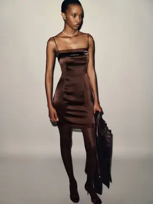 REFORMATION Ziba Silk Dress - Brown