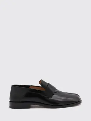 MAISON MARGIELA Tabi Penny Loafer In Brushed Leather With White Stitch - Black