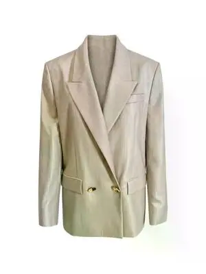 Pinko Double-breasted Jacket In Metal Wool With Jewel Buttons - Neutrals