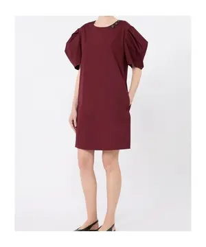 Max Mara Cotton Poplin Short Dress Ruby - Ruby Colour