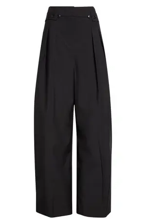 JASON WU Pleat Front High Waist Tropical Wool Wide Leg Trousers - Black