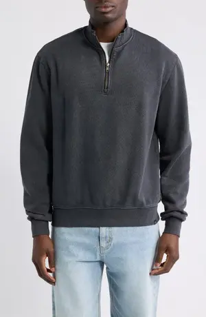 THREADS 4 THOUGHT Zack Loose Fit Mineral Wash Quarter Zip Sweatshirt - Black