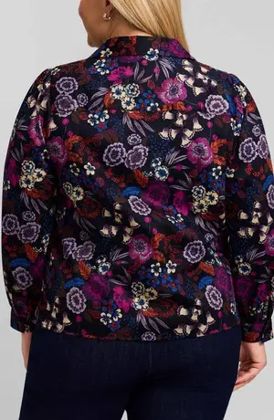 Foxcroft Alix Floral Puff Sleeve Cotton Sateen Top