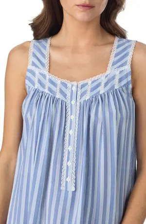 Eileen West Striped Lace Trim Short Chemise