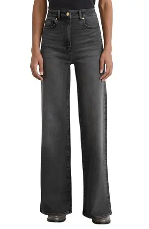 REISS Jas High Waist Wide Leg Jeans - Washed Grey