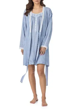 Eileen West Lace Trim Short Wrap Robe - Stripes