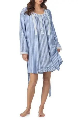 Eileen West Lace Trim Short Wrap Robe
