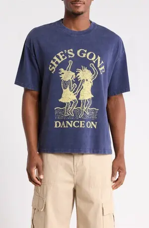 PACSUN She's Gone Oversize Cotton Graphic T-shirt - Navy