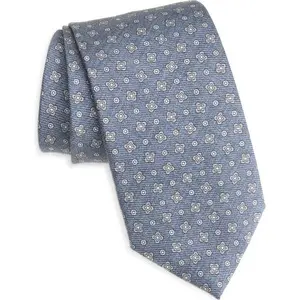 David Donahue Neat Print Silk Tie - Denim