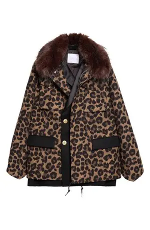 Sacai Wool Flannel Jacket With Faux Fur Collar - Beige