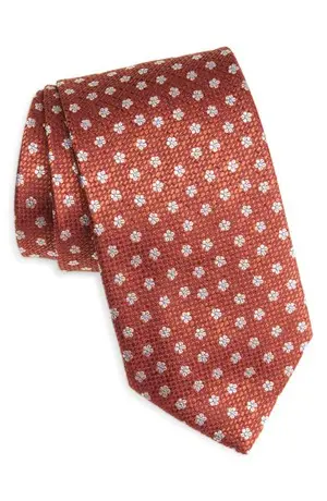 David Donahue Floral Jacquard Silk Tie Pumpkin