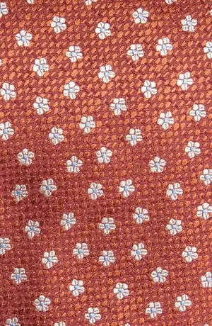 David Donahue Floral Jacquard Silk Tie - Pumpkin