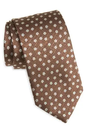 David Donahue Floral Jacquard Silk Tie Chocolate