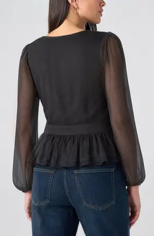 LIVERPOOL Embellished Peplum Chiffon Top