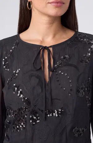 LIVERPOOL Embellished Peplum Chiffon Top