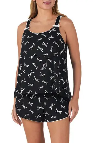 Kate Spade New York Boxer Pajama Tank And Shorts Set - Black/ivory