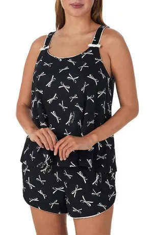 Kate Spade New York Boxer Pajama Tank And Shorts Set - Black/ivory