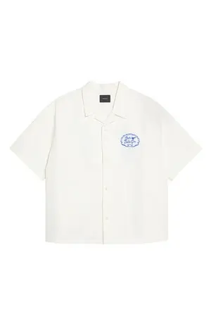 PACSUN Cafe Embroidered Cotton Blend Camp Shirt - Cream