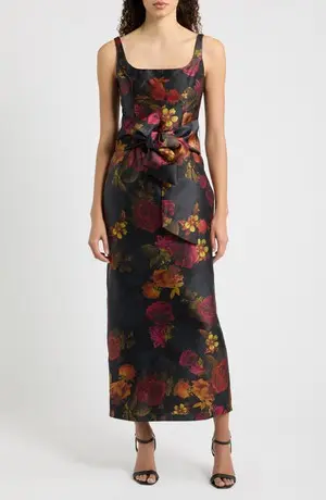 Julia Jordan Sleeveless Floral Print Gown - Black Multi