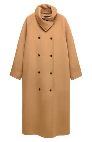 Mango Detachable Scarf Wool Blend Coat - Medium Brown