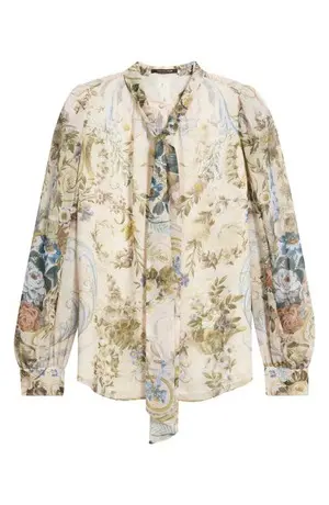 Kobi Halperin Beau Chiffon Tie Neck Shirt - Ivory Multi