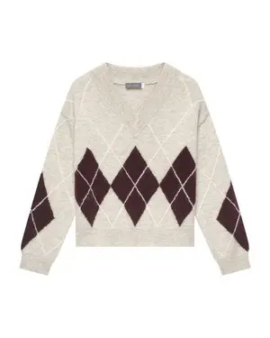 Mint Velvet Argyle Knit Jumper Pullover Sweater With Long Sleeve And V-neck