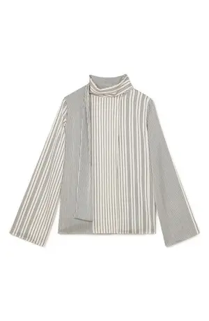 REISS Rina Striped Tie Neck Top