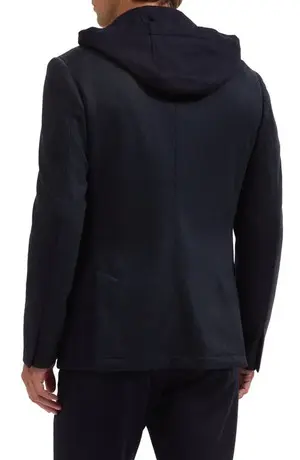 Bugatchi Wool Three Button Blazer With Hood - Navy