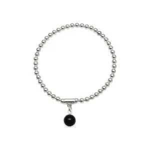 VON TRESKOW Black / Silver Stretchy Bracelet With Round Black Onyx - Black/silver