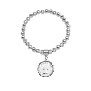 VON TRESKOW Stretchy Sixpence Coin Bracelet - Silver