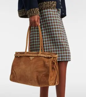 Prada Bonnie Large Suede Shoulder Bag