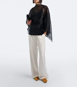 Staud Fia Draped Silk Organza Top