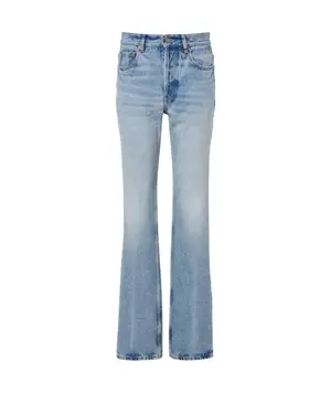Saint Laurent Nico Distressed Straight Jeans - Blue
