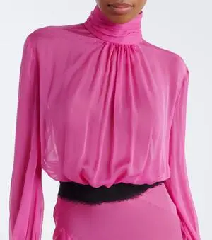 Roberto Cavalli Belted Ruffled Sheer Silk Gown
