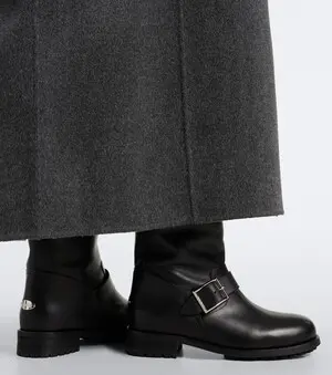 JIMMY CHOO Biker Shearling-lined Leather Mid-calf Boots