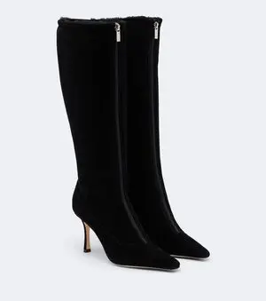 JIMMY CHOO Jozi Shearling-lined Suede Knee-high Boots - Black
