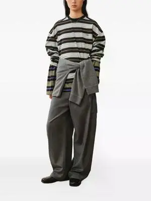 LESS Stripe-print Relaxed-fit T-shirt - Grey