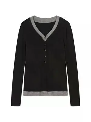 LESS Mock-layer Button-front Sweater - Black